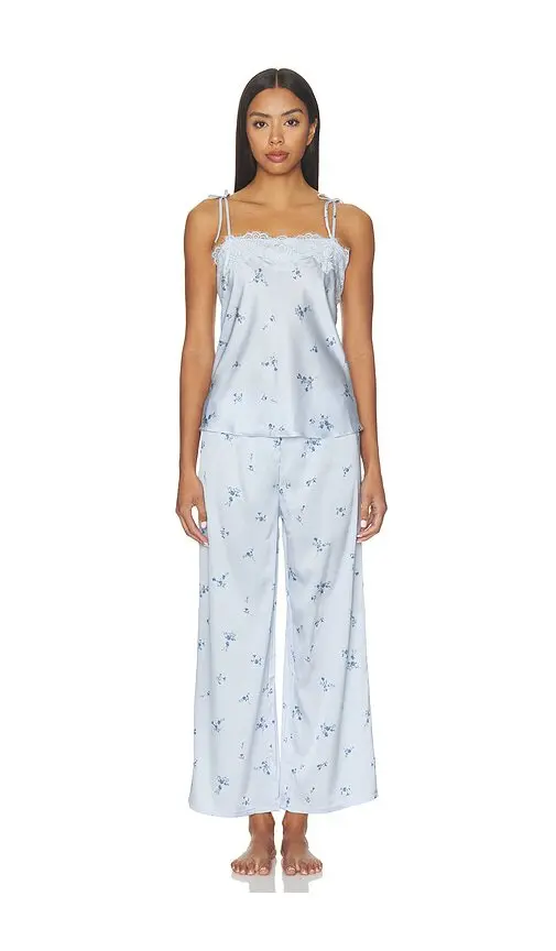 Flora Nikrooz Celeste Printed Stretch Charm Cami And Pant Set With Lace - Blue