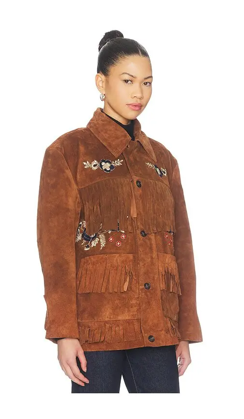 FOUND Hand Embroidered Suede Fringe Jacket