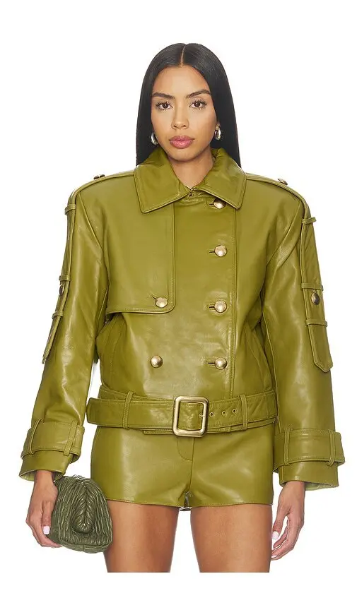 Retrofete Yseld Leather Jacket In Green - Basil