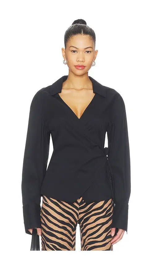 SIMONMILLER Anya Poplin Wrap Top - Black