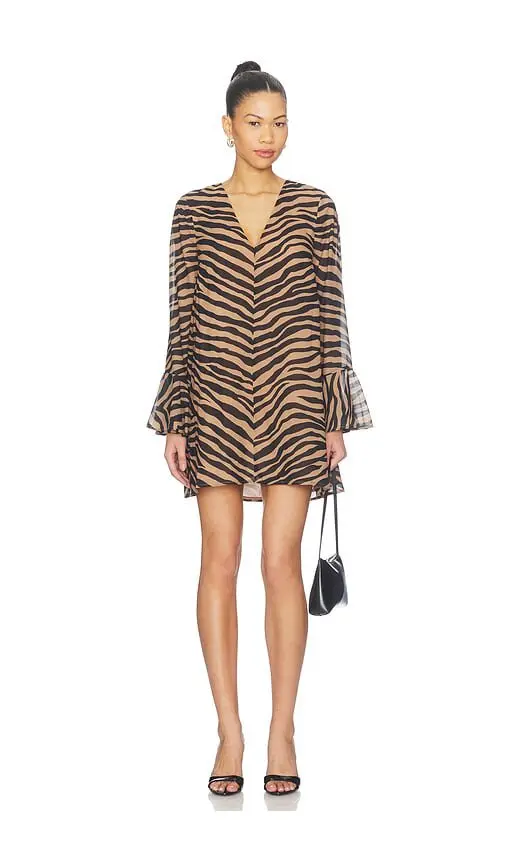 SIMONMILLER Marion Chiffon Dress In Brown - Tiger Stripe
