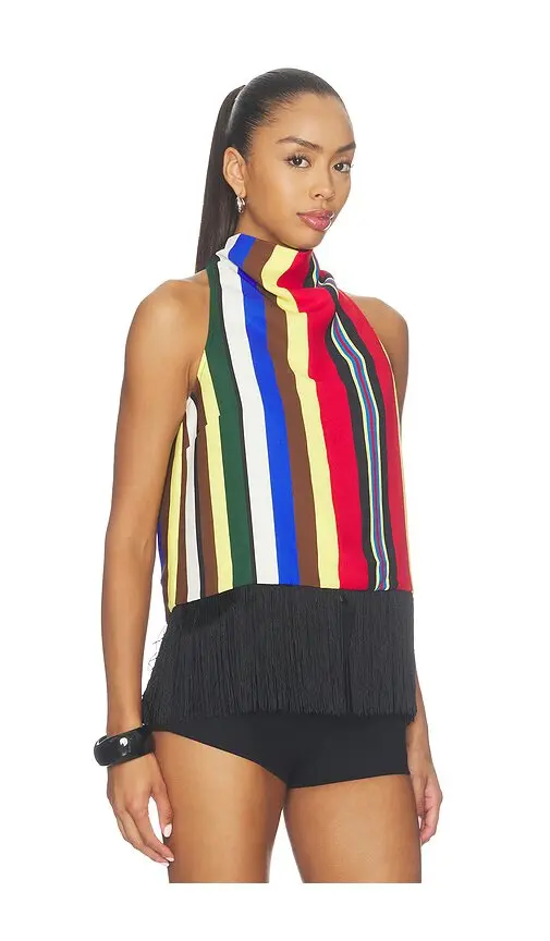 SIMONMILLER Tia Crepe Fringe Top In Multi
