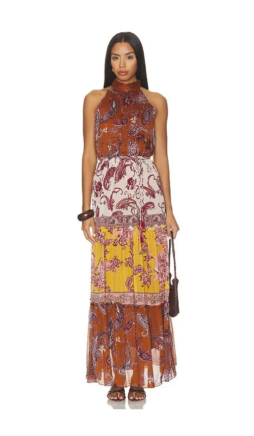 Hemant & Nandita Halter Neck Tiered Maxi Dress - Brown