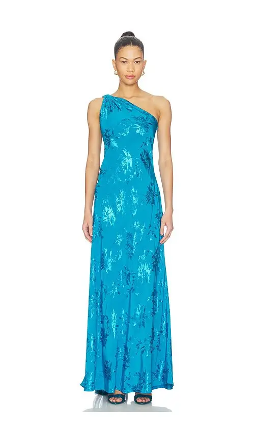 Hemant & Nandita One Shoulder Sash Maxi Dress In Blue - Turquoise