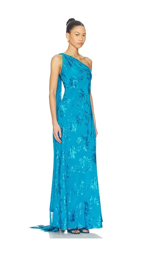 Hemant & Nandita One Shoulder Sash Maxi Dress In Blue