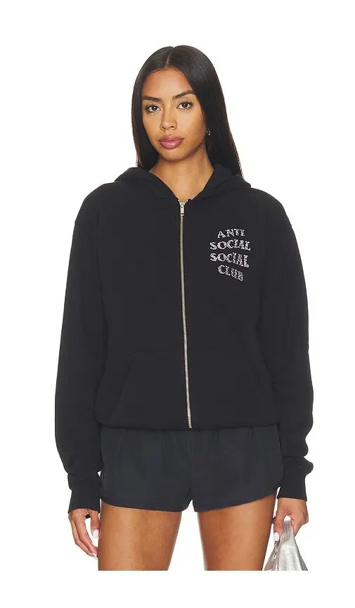 ANTI SOCIAL SOCIAL CLUB Rhinestone Zip Up Hoodie - Black