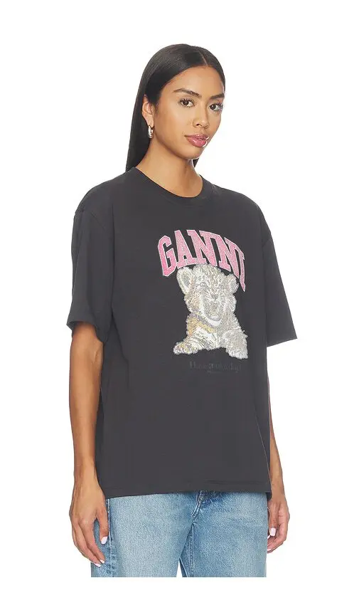 GANNI Heavy Cotton Jersey Tiger Caviar Tee In Black