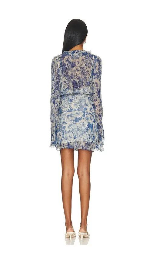 SIR. Lilia Ruffle Long Sleeve Mini Dress In Blue