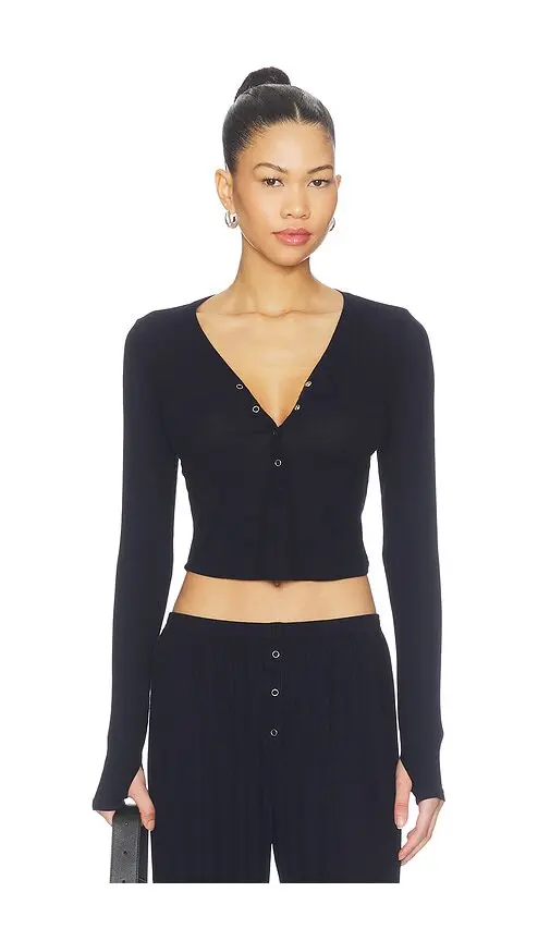 Michael Lauren Fremont Deep V Snap Henley - Navy