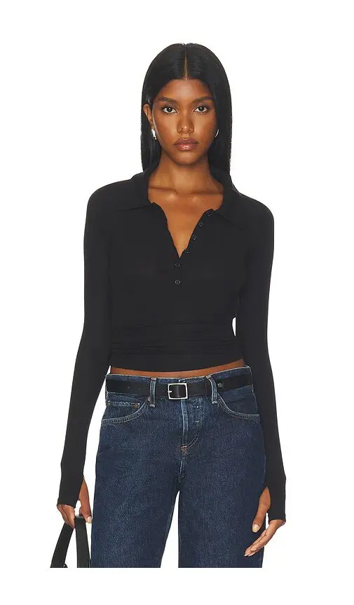 Michael Lauren Bartlet Long Sleeve Polo Henley - Black