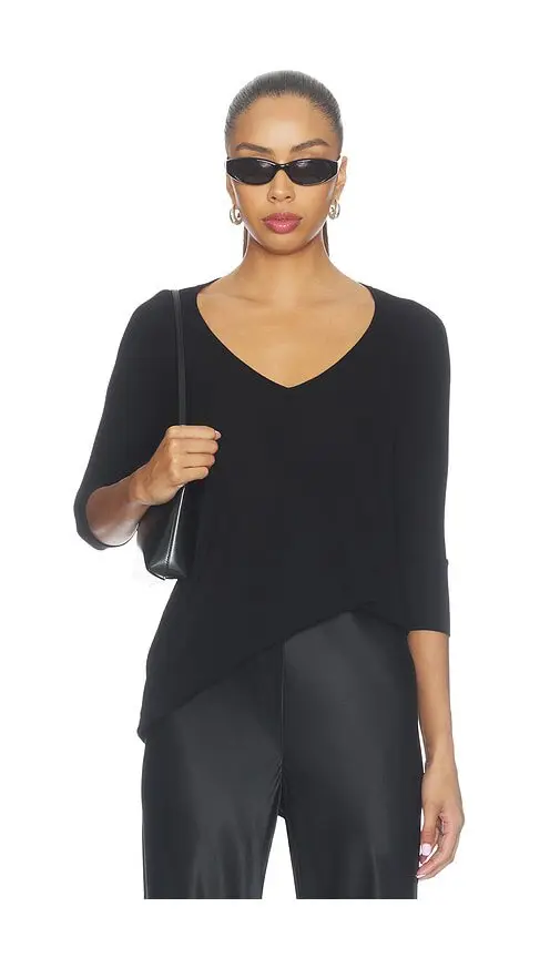 Michael Lauren Dylan 3/4 Sleeve Draped V-neck - Black