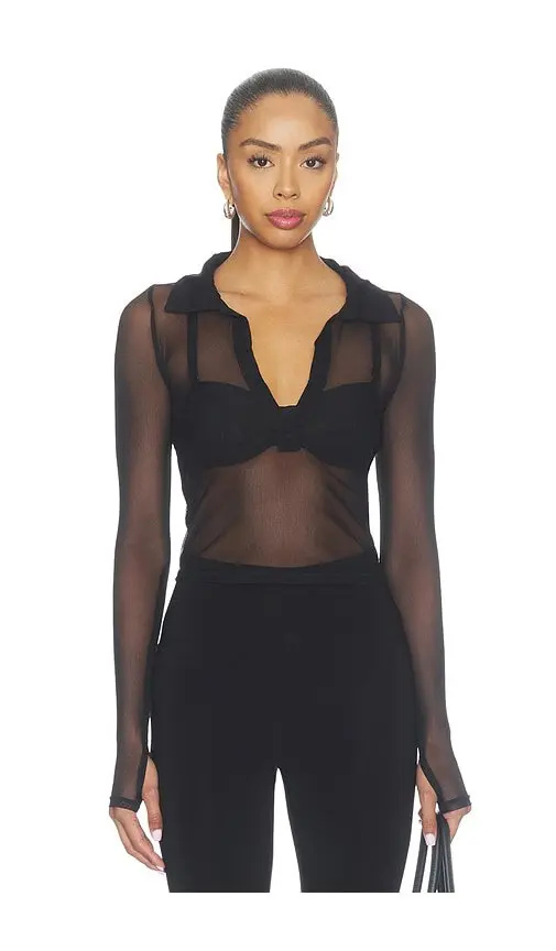 Michael Lauren Mathias Mesh Longsleeve Polo Henley - Black