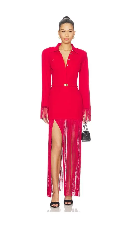 ROWEN ROSE Long Sleeve Polo Maxi Dress - Red