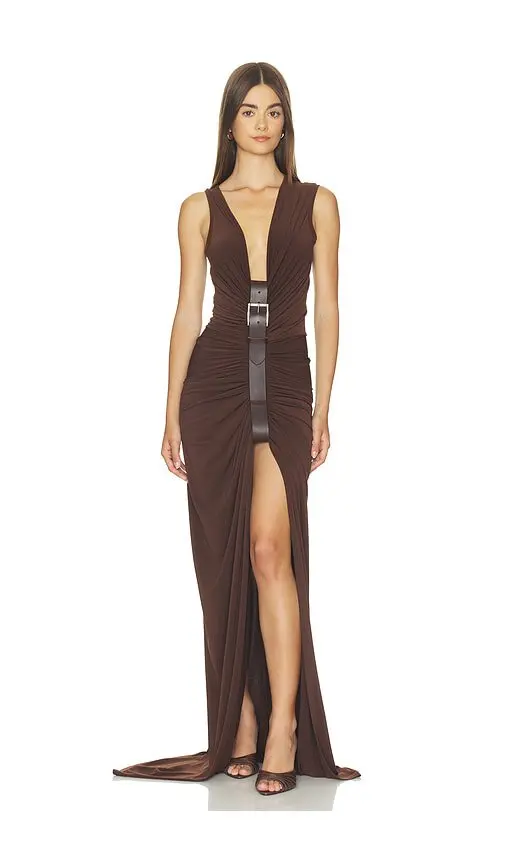 SID NEIGUM Gathered Belt Dress In Brown