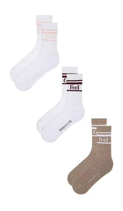 NEGATIVE UNDERWEAR Feel Good Varsity 3-pack Sock In White