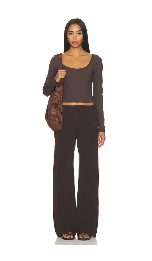 Susana Monaco Essential Scoop Front Long Sleeve Top In Brown