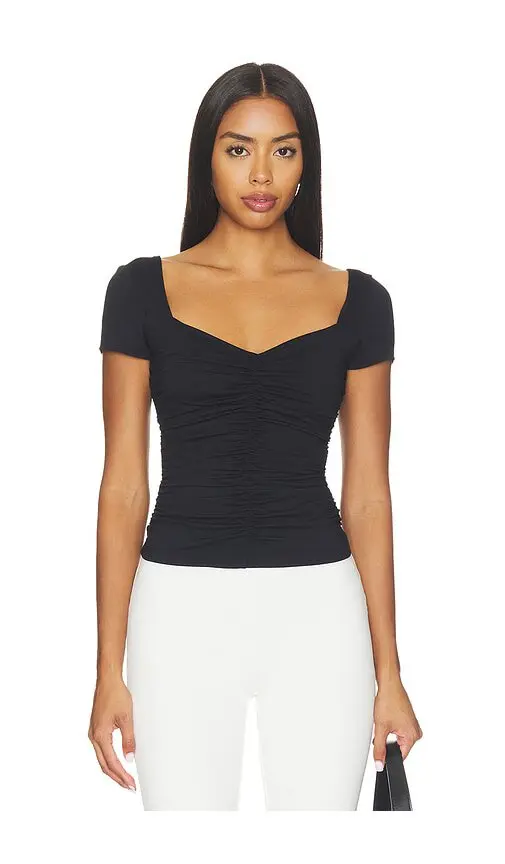 Susana Monaco Sweetheart Shortsleeve Gathered Top - Black