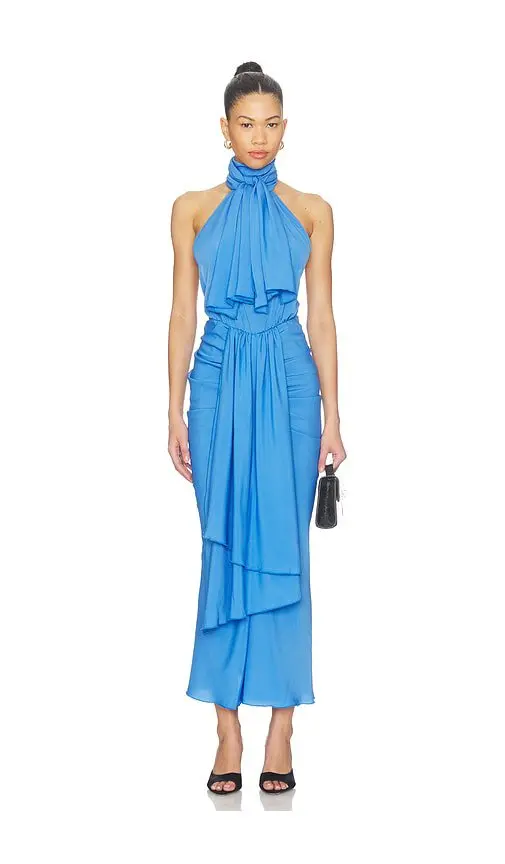 ROWEN ROSE Bow Neck Maxi Dress In Baby