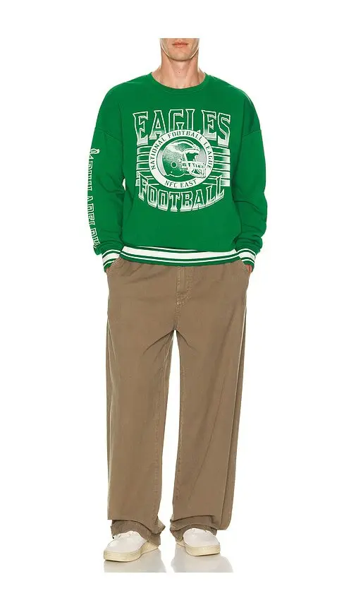 Junk Food Eagles Striped Rib Crew Sweatshirt In Green