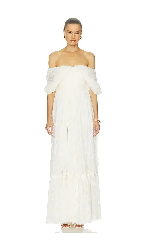V. CHAPMAN X Kristopher Brock Leon Gown In White - Eggshell Fuzzy Lace