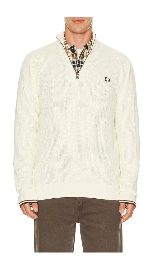 Fred Perry Waffle Stitch Half Zip Jumper In Cream