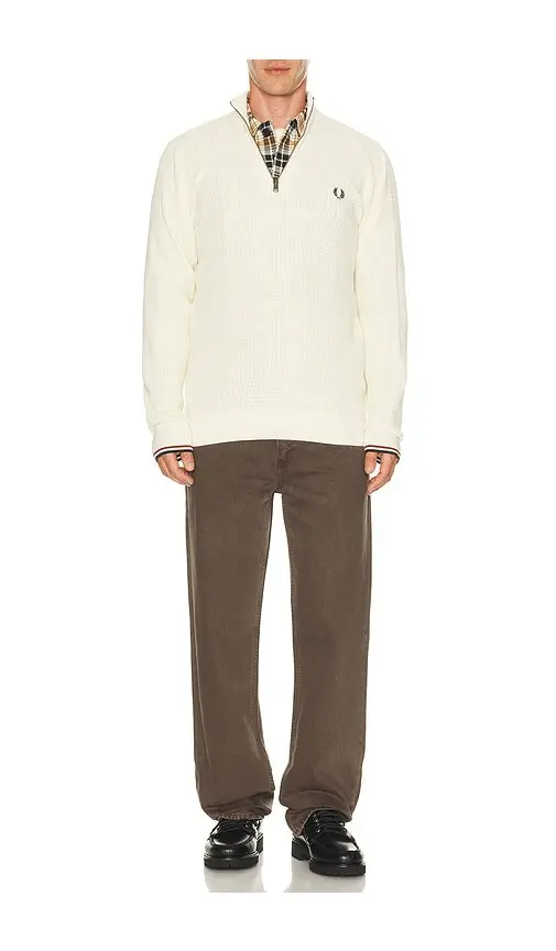 Fred Perry Waffle Stitch Half Zip Jumper In Cream