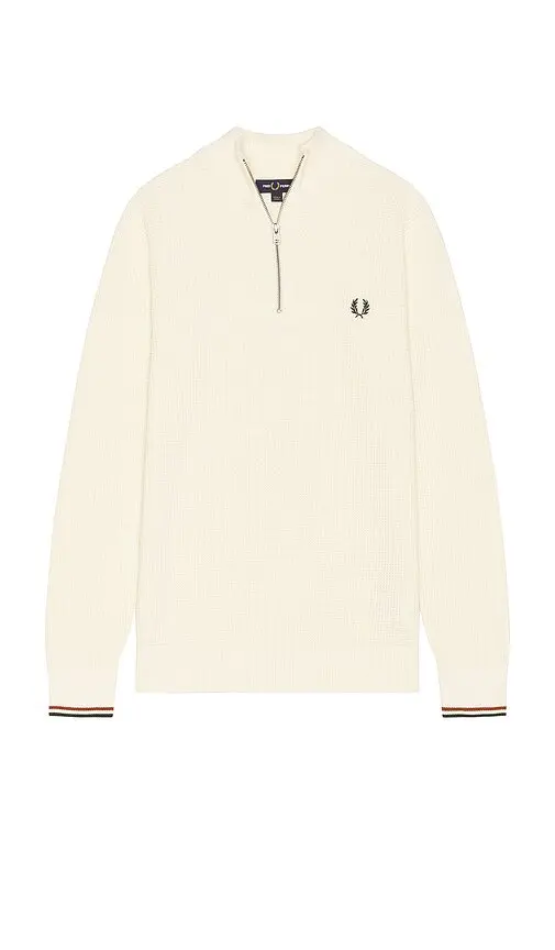 Fred Perry Waffle Stitch Half Zip Jumper In Cream