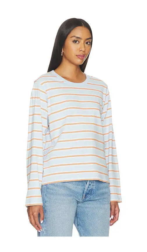 LA LIGNE Stripe Long Sleeve Boyfriend Tee In Baby Blue