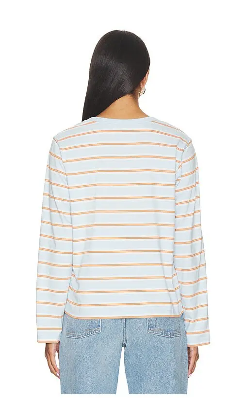 LA LIGNE Stripe Long Sleeve Boyfriend Tee In Baby Blue
