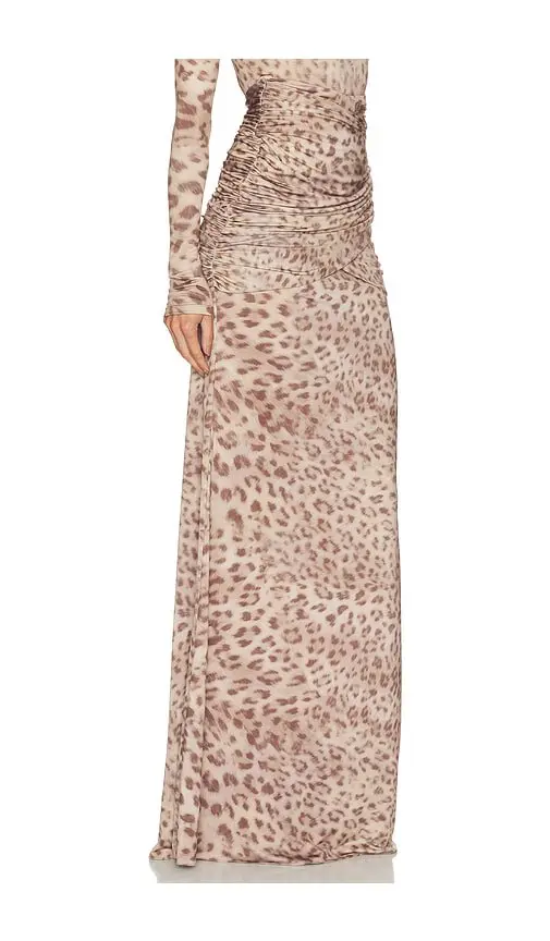 Lapointe Printed Jersey Shirred Hip Skirt In Brown