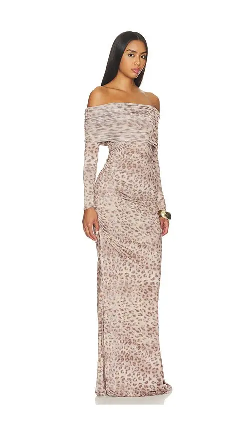 Lapointe Printed Jersey Off The Shoulder Gown In Brown