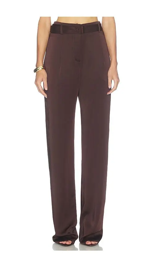 Lapointe Lightweight Satin High Waisted Belted Pant - Chocolate