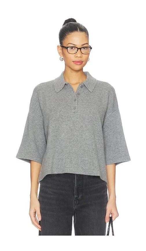 FRAME The Academy Polo Top In Grey