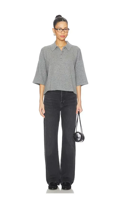 FRAME The Academy Polo Top In Grey