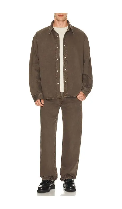 FRAME Relaxed Denim Overshirt In Brown