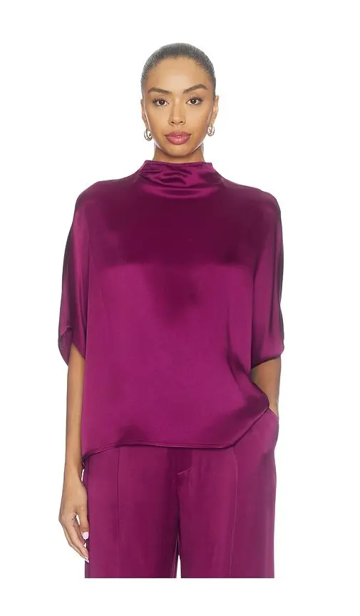 Lapointe Satin Cape Tee In Cream - Berry