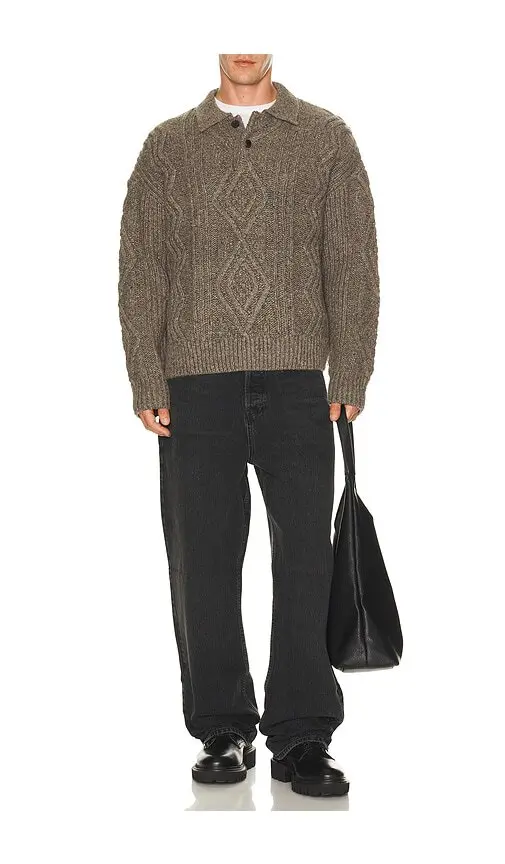 FRAME Cable Polo Sweater In Brown