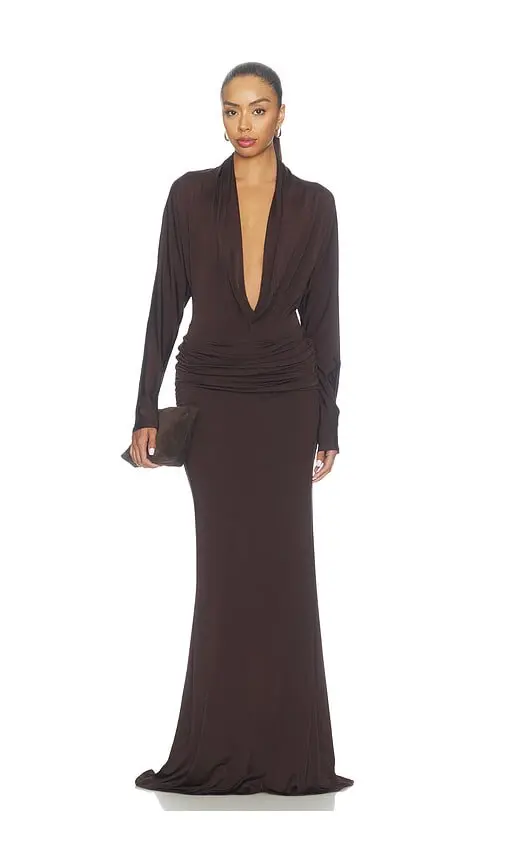 Lapointe Printed Jersey Dolman Cowl Neck Gown