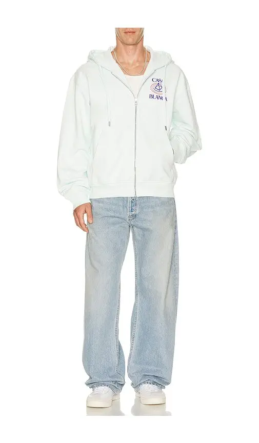 Casablanca Celestial Pyramid Flock Printed Classic Zip Up Hoodie In Baby Blue - Ice Blue