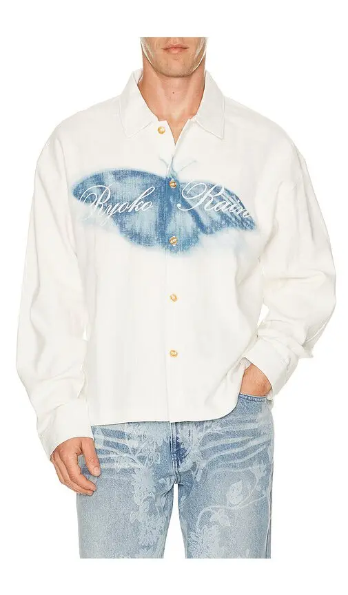 RYOKO RAIN Blurred Butterfly Button Up Shirt