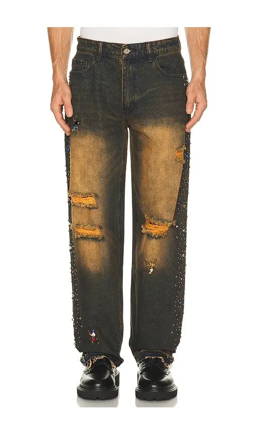 RYOKO RAIN Vintage Washed Stutted Jeans In Grey