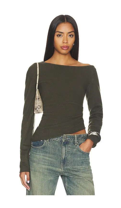 Helmut Lang Draped Asym Top In Olive