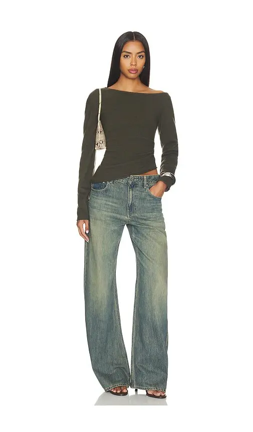 Helmut Lang Draped Asym Top In Olive