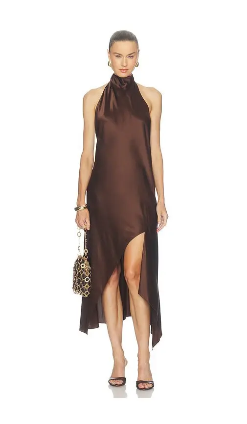 Helmut Lang The Neck Silk Dress In Brown - Serra