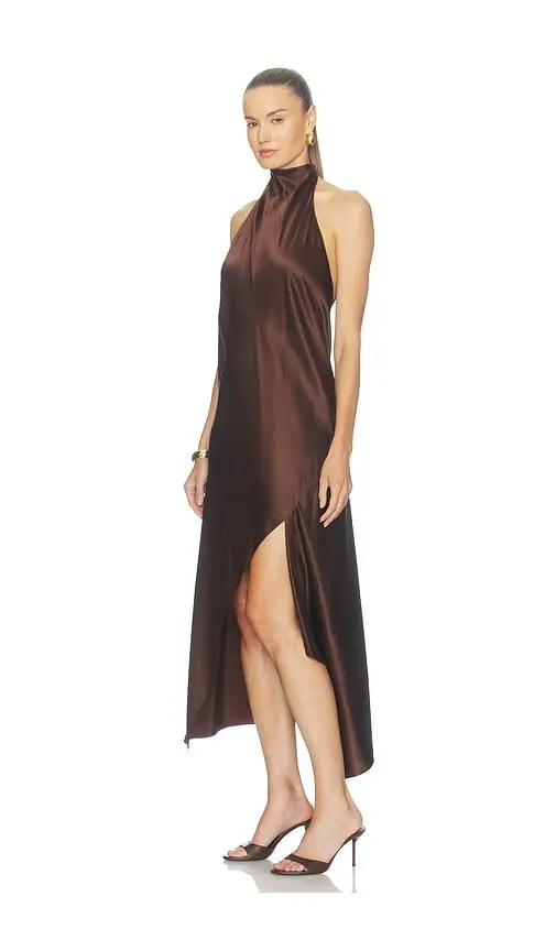 Helmut Lang The Neck Silk Dress In Brown