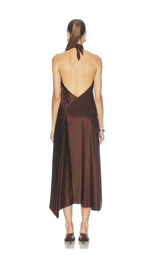 Helmut Lang The Neck Silk Dress In Brown