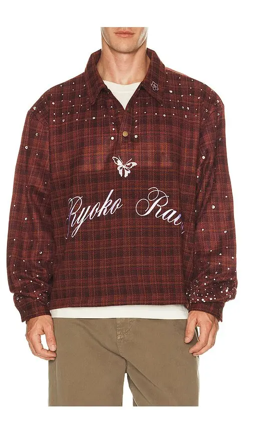 RYOKO RAIN Pullover Rhienstone Flannel In Red