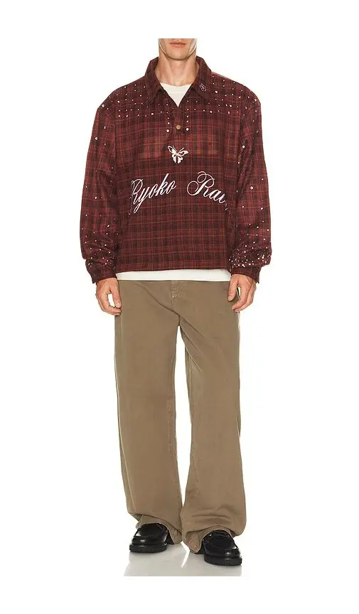 RYOKO RAIN Pullover Rhienstone Flannel In Red
