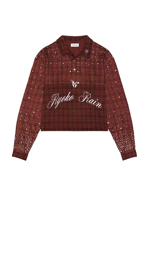 RYOKO RAIN Pullover Rhienstone Flannel In Red