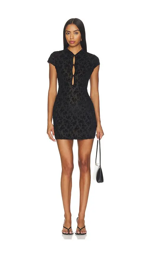 RUNAWAY THE LABEL Lucie Mandarin Collar Mini Dress - Black